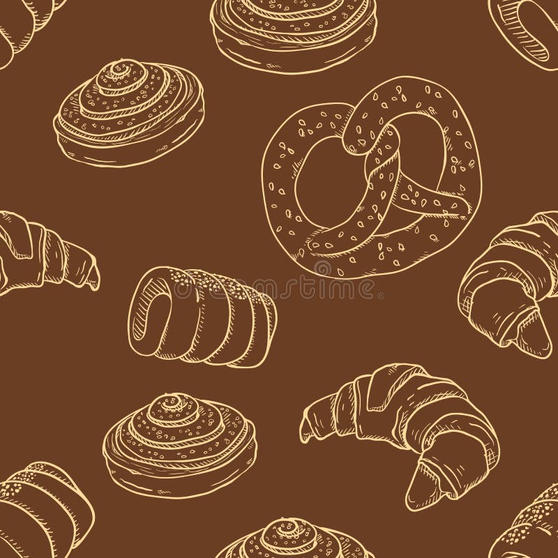 Vector Seamless Pattern of Sketch Bakery Stock Vector - Illustration of ...