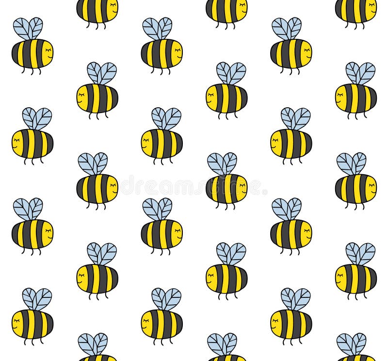 Vector Seamless Pattern of Sketch Color Bumblebee Stock Illustration ...