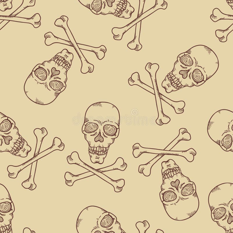 Vector Seamless Pattern of Sketch Skulls Stock Vector - Illustration of ...