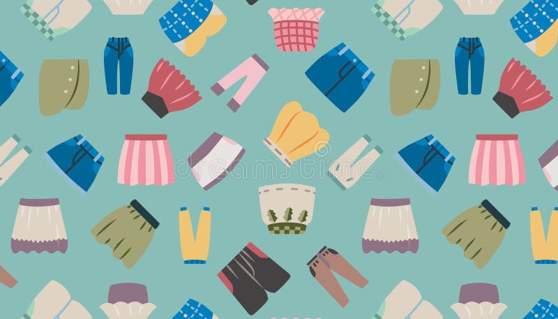 Vector Seamless Pattern with Skirts and Pants on Blue Background Stock ...