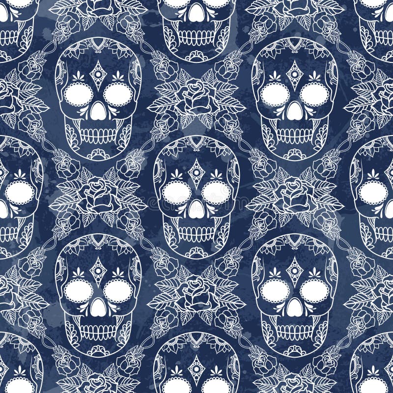 Vector Seamless Pattern with Skulls. Stock Vector - Illustration of ...