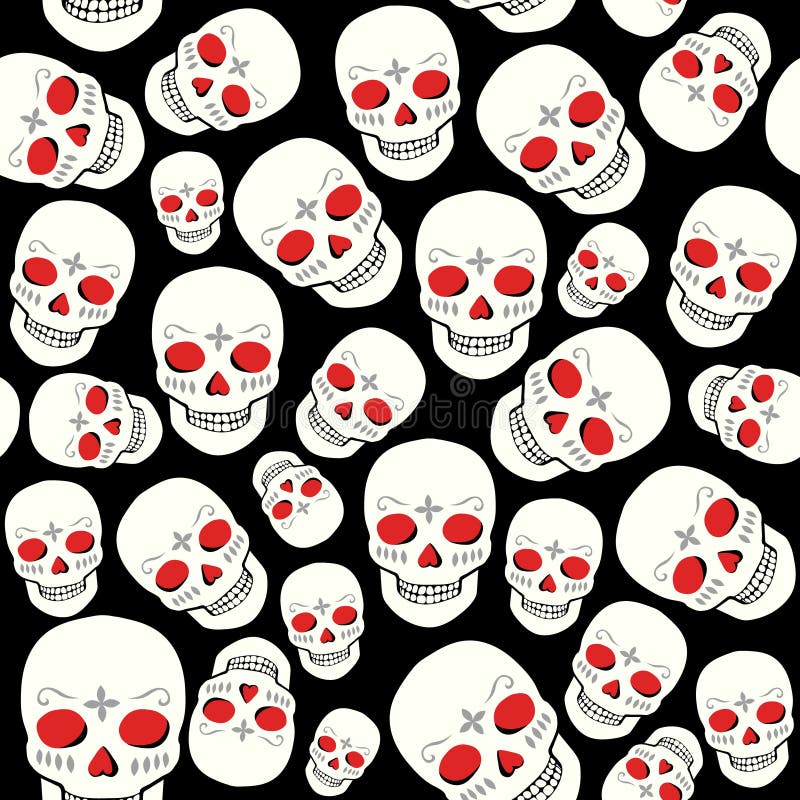 Vector Seamless Pattern with Skulls. Stock Vector - Illustration of ...