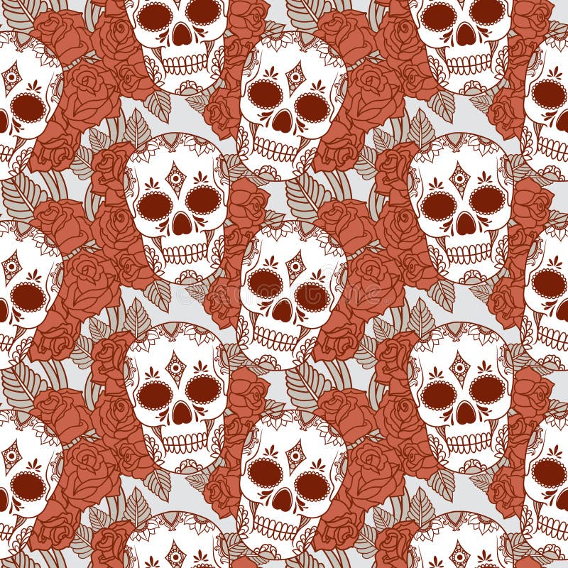 Vector Seamless Pattern with Skulls. Stock Vector - Illustration of ...