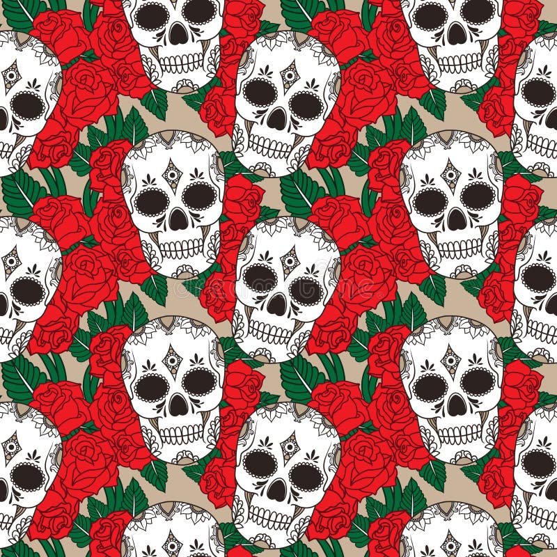 Vector Seamless Pattern with Skulls. Stock Vector - Illustration of ...