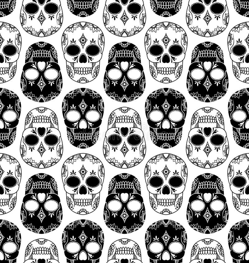 Vector Seamless Pattern with Skulls. Stock Vector - Illustration of ...