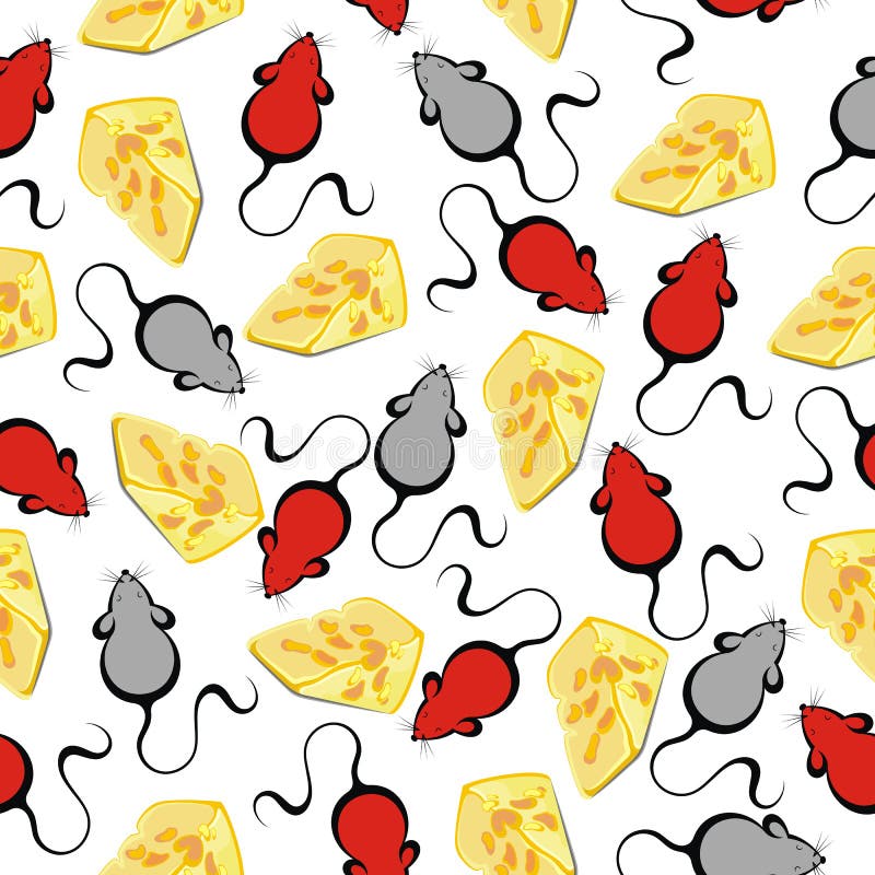 Vector Seamless Pattern. Small Mice with Cheese Slices. Stock Vector ...