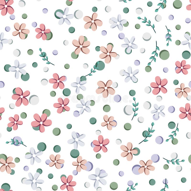 Seamless Pattern with Small Simple Flowers and Leaves Stock Vector ...