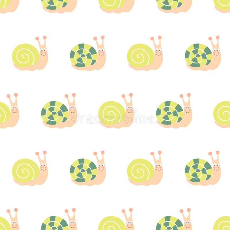 Vector Seamless Pattern with Snail. Hand Drawn Vector Illustration ...