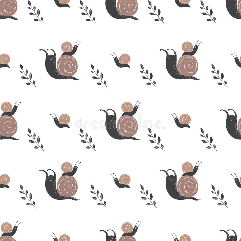 Vector Seamless Pattern with Snails and Branch. Stock Vector ...