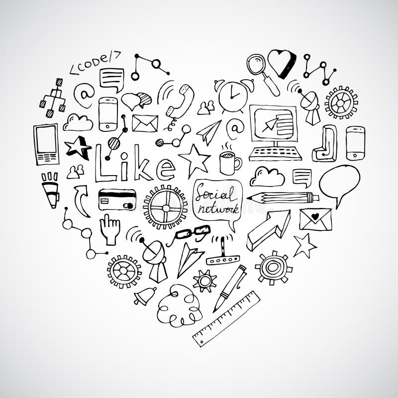 Vector Seamless Pattern of Social Doodles Stock Vector - Illustration ...