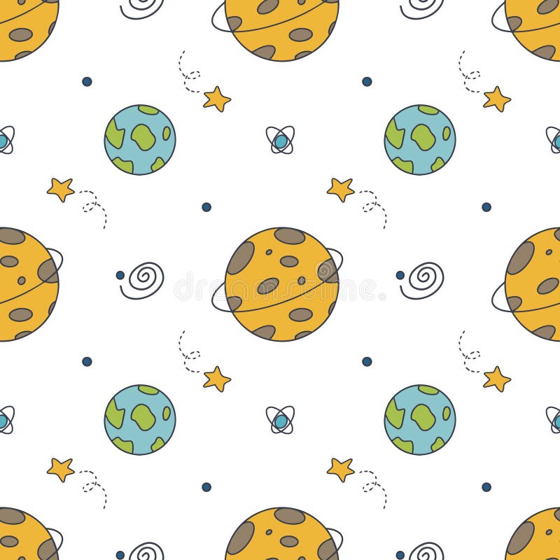 Vector Seamless Pattern with Space, Stars and Planets for Children`s ...