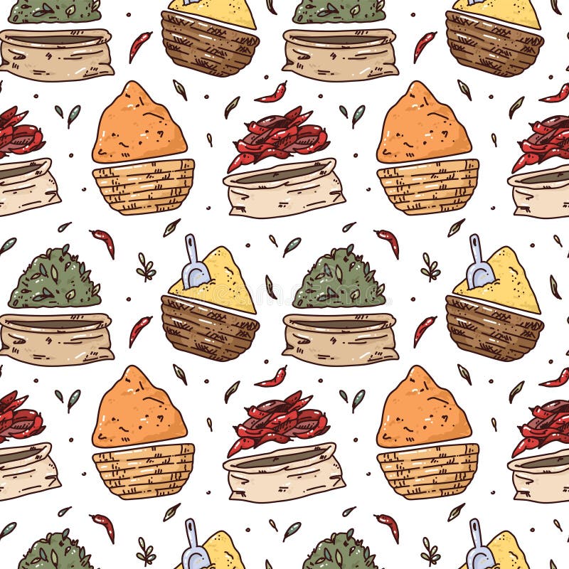 Seamless Pattern with Spices Stock Vector - Illustration of artwork ...