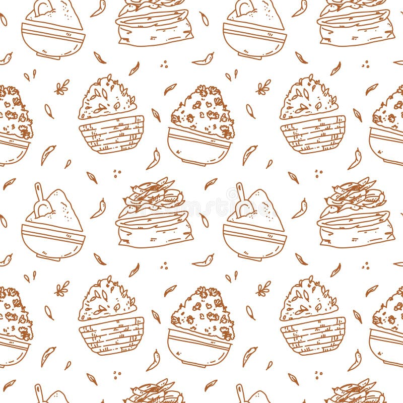 Seamless Pattern with Spices Line Stock Vector - Illustration of spice ...