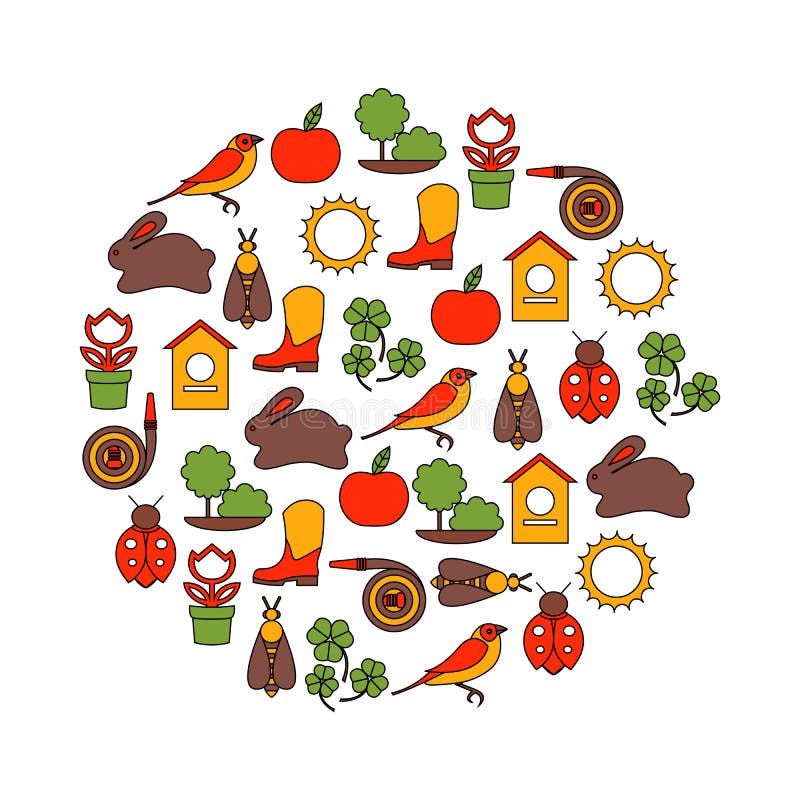 Vector Seamless Pattern of Spring Symbols and Garden Tools Stock Vector ...