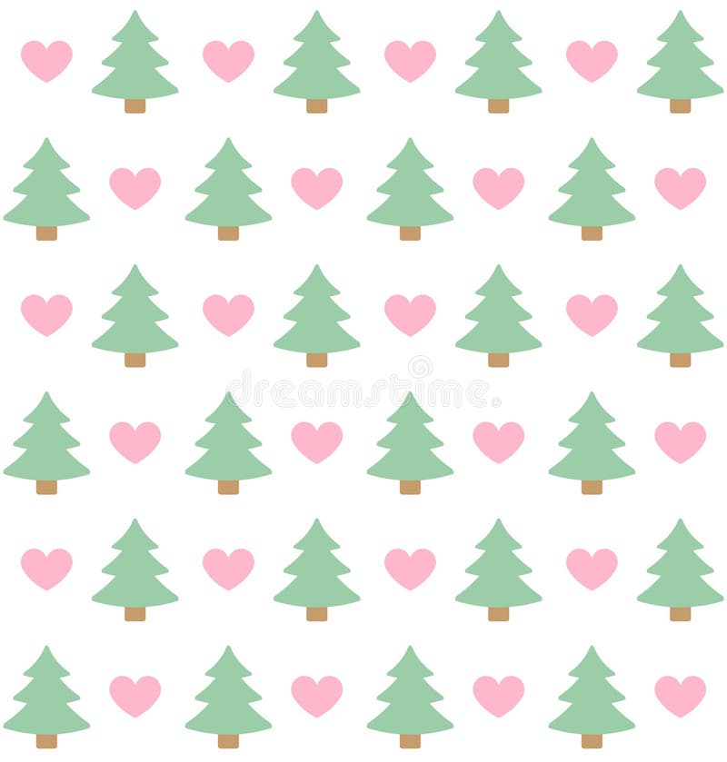 Vector Seamless Pattern of Spruce Tree and Hearts Stock Vector ...