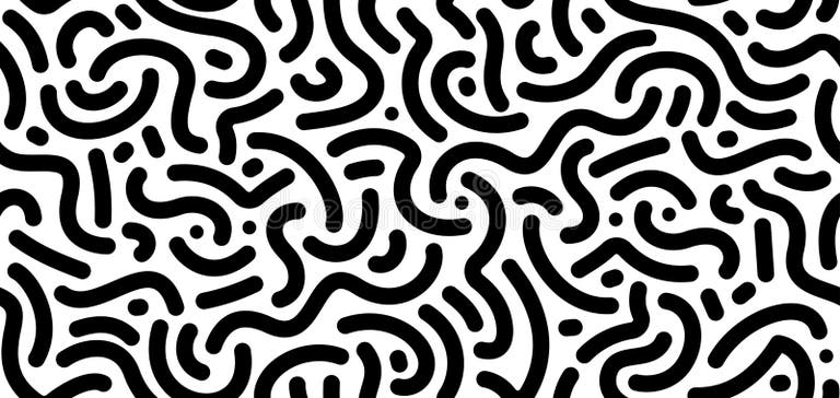 Seamless Pattern with Squiggle Bold Lines. Black and White Abstract ...