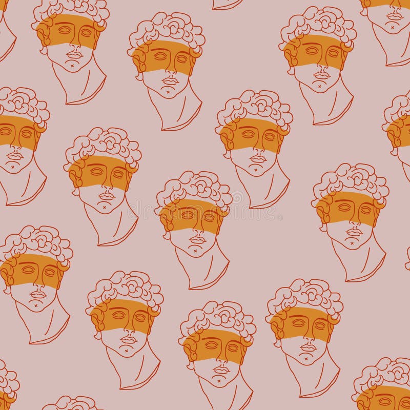 Vector Seamless Pattern with Statue of David with Color Accent. Museum ...