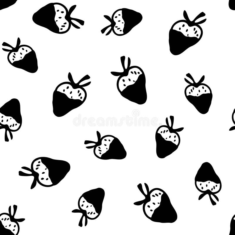Black White Strawberry Cute Seamless Pattern Background Stock ...