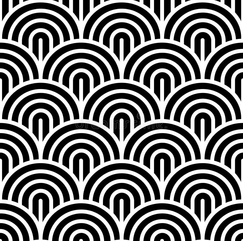Vector Seamless Pattern with Striped Fish Scales. Stylish Monochrome ...
