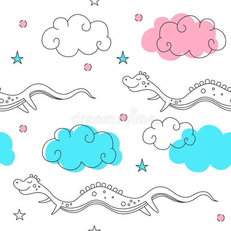 Vector Seamless Pattern in Style of a Fantasy. Flying Snakes in the ...