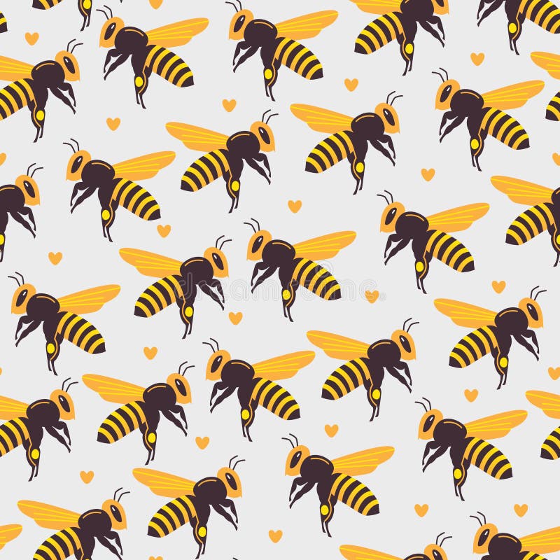 Vector Seamless Pattern with Stylized Bees on a Light Background Stock ...
