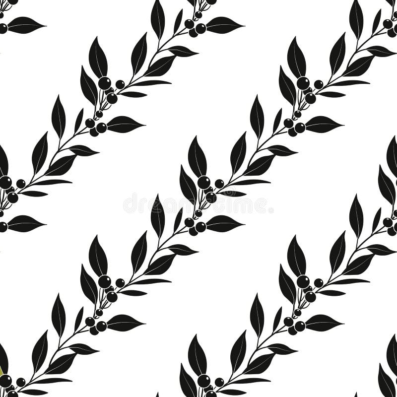 Vector Seamless Pattern. Stylized Black Branches with Leaves and ...