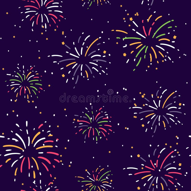 Vector Seamless Pattern with Stylized Lights of Fireworks. Background ...