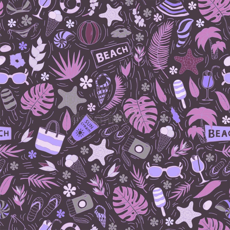 Vector Seamless Pattern with Summer Vacation Elements. Stock Vector ...