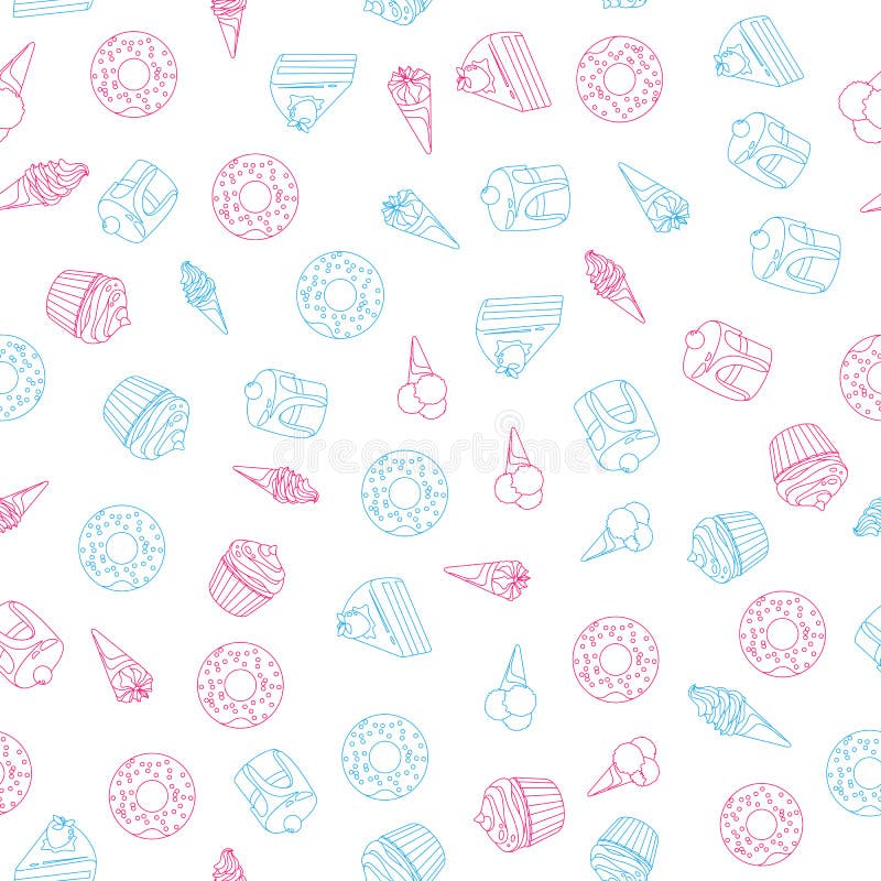 Vector Seamless Pattern of Sweets Dessert on White Background Stock ...
