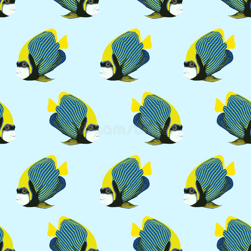 Vector Seamless Pattern from Swim Fish. Emperor Angelfish Stock Vector ...