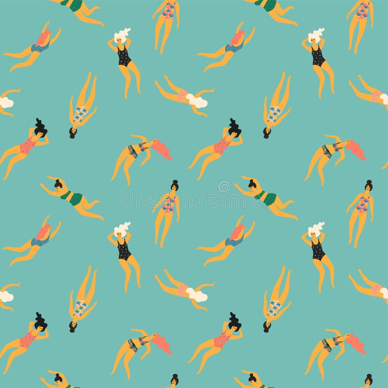 Vector Seamless Pattern with Swimming Women. Design Element Stock ...