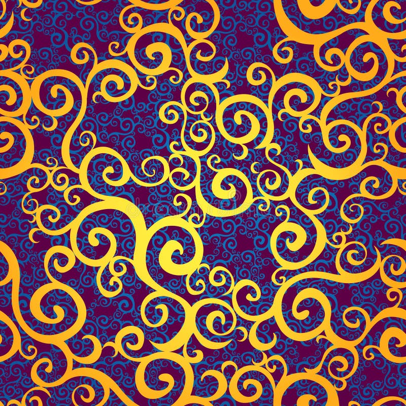Vector Seamless Pattern with Swirls Motifs in Retro Style. Stock ...