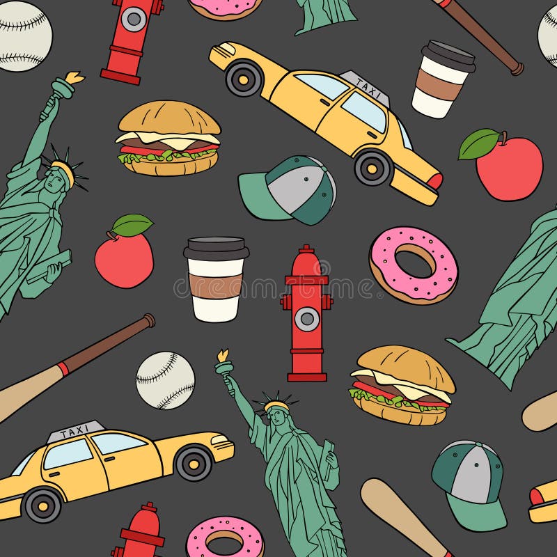 Vector Seamless Pattern with Symbols of America, USA. Bright Pattern ...