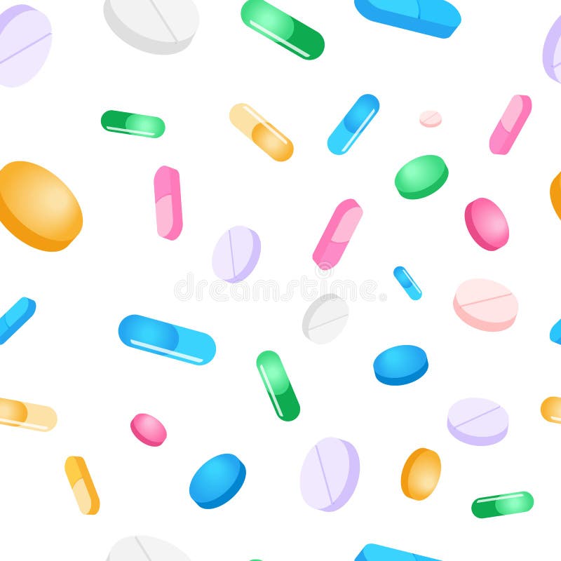 Vector Seamless Pattern Tablets and Pills on a White Background Stock ...