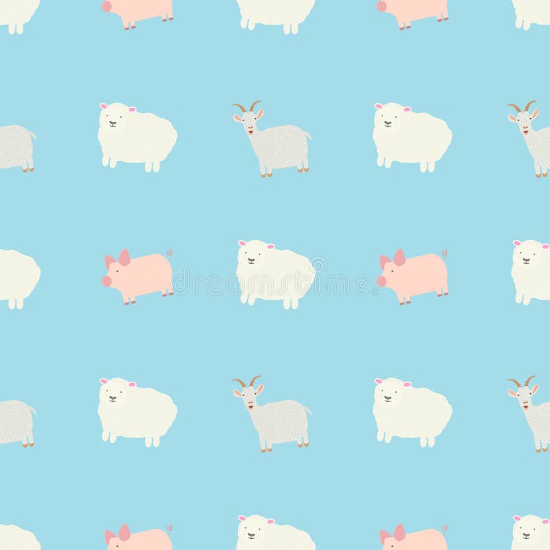 Vector Seamless Pattern with Texture Images of Goat, Pig and Sheep ...