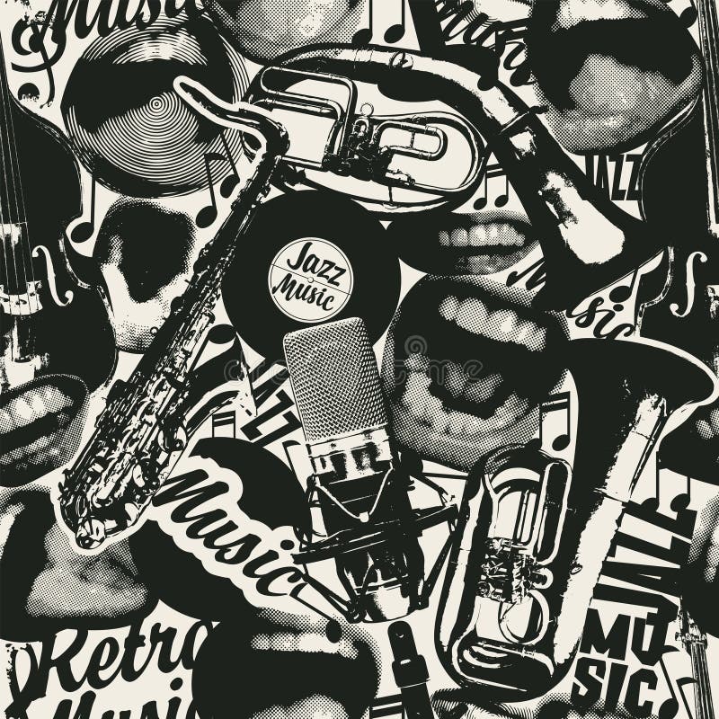 Seamless Pattern on Theme of Retro Jazz Music Stock Illustration ...