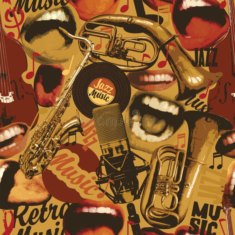Seamless Pattern on the Theme of Retro Jazz Music Stock Vector ...