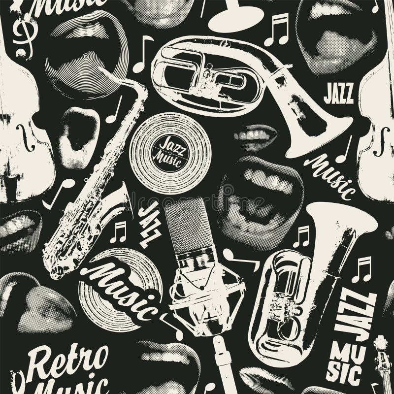 Seamless Pattern on the Theme of Retro Jazz Music Stock Illustration ...