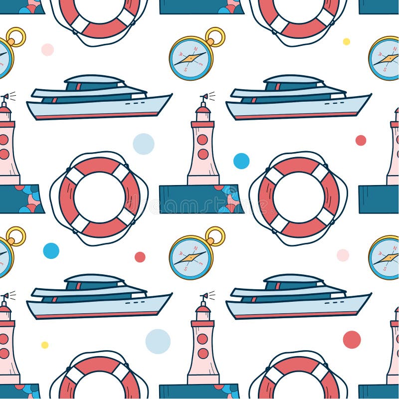 Vector Seamless Pattern on the Theme of Sea Cruise Stock Vector ...
