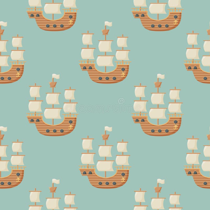 Vector Seamless Pattern on the Theme of Sea Travel with Sailing Ships ...