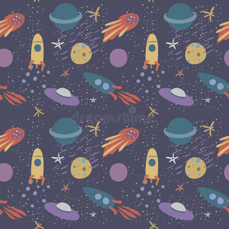 Vector Seamless Pattern on the Theme of Space Stock Vector ...