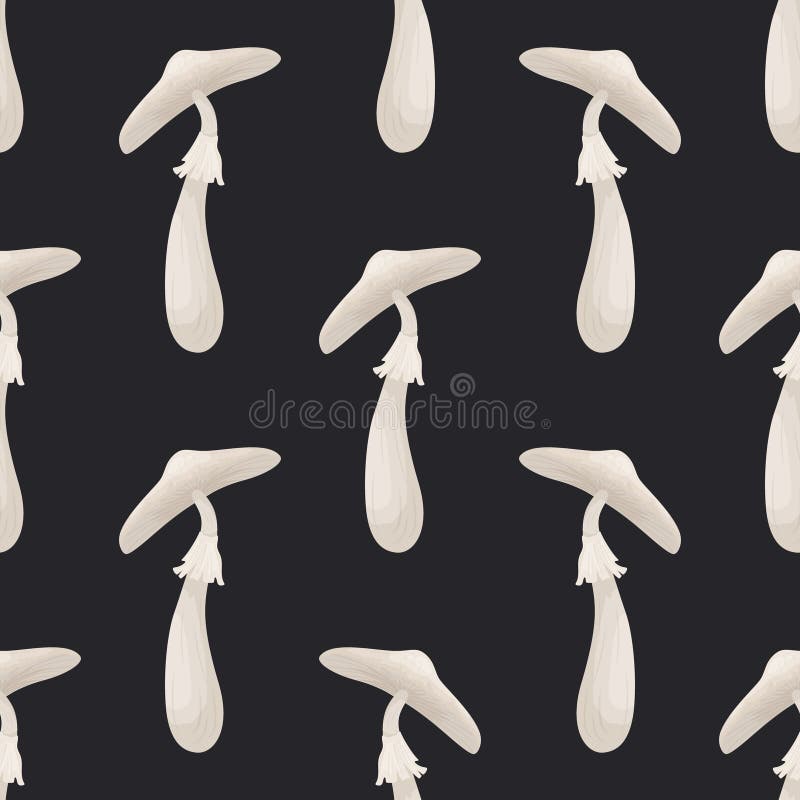 Vector Seamless Pattern with Toadstool Mushroom on Black Background ...