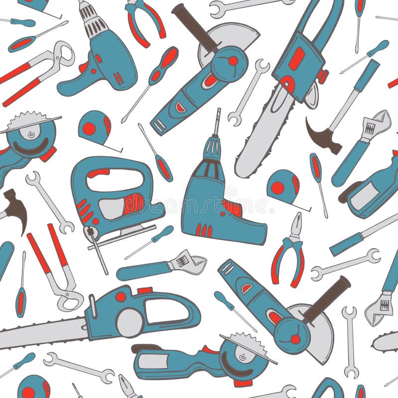 Vector Seamless Pattern with Tools Stock Vector - Illustration of ...