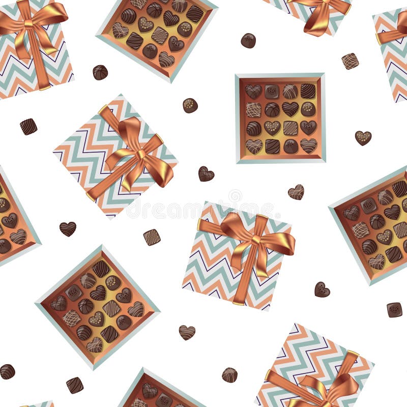 Vector Seamless Pattern Top View Blue Gift Open Box with Bronze Ribbon ...