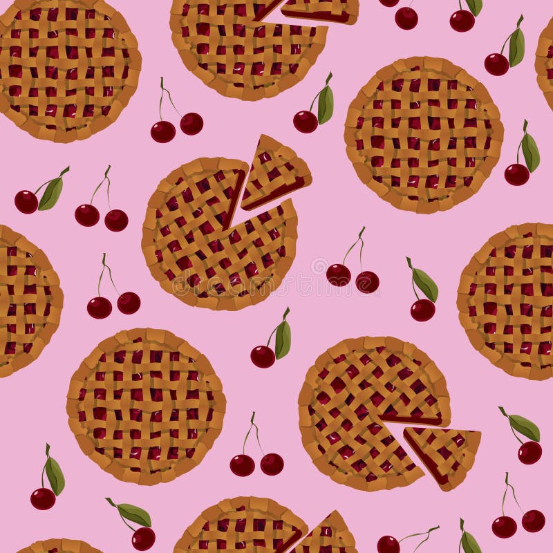 Vector Seamless Pattern. Top View Cherry Pies Isolated on Pink. Stock ...