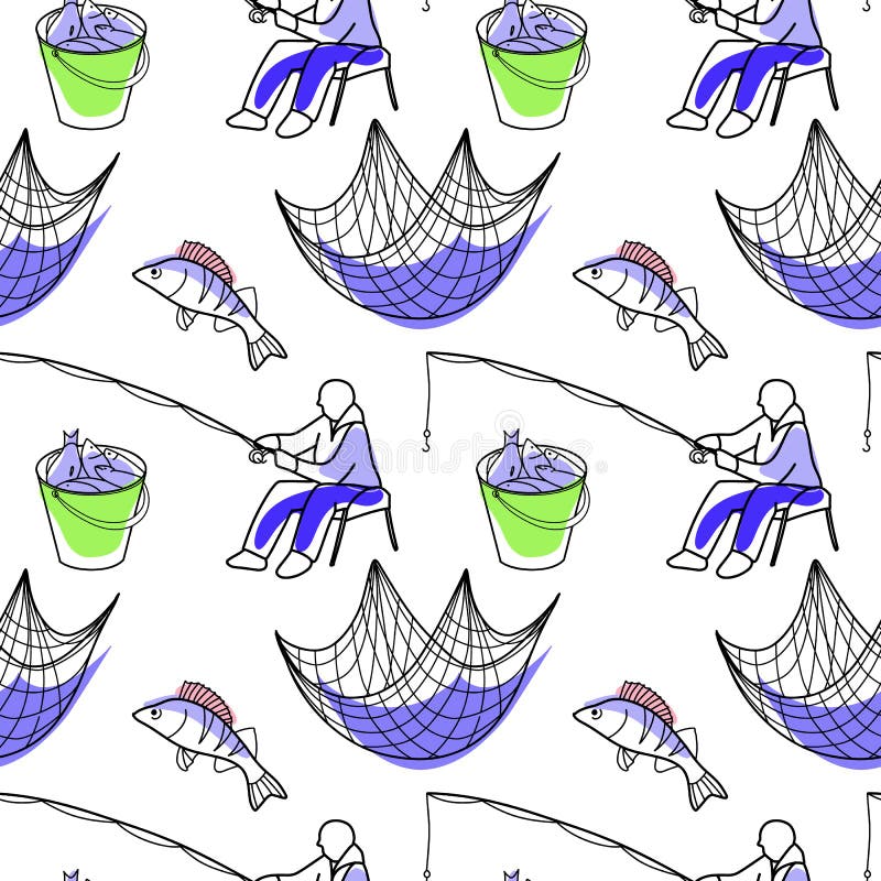 Vector Seamless Pattern on the Topic of Fishing Stock Vector ...