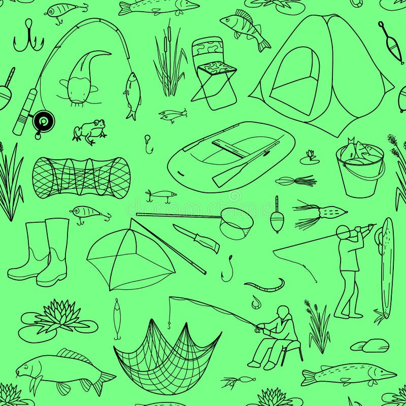 Vector Seamless Pattern on the Topic of Fishing Stock Vector ...