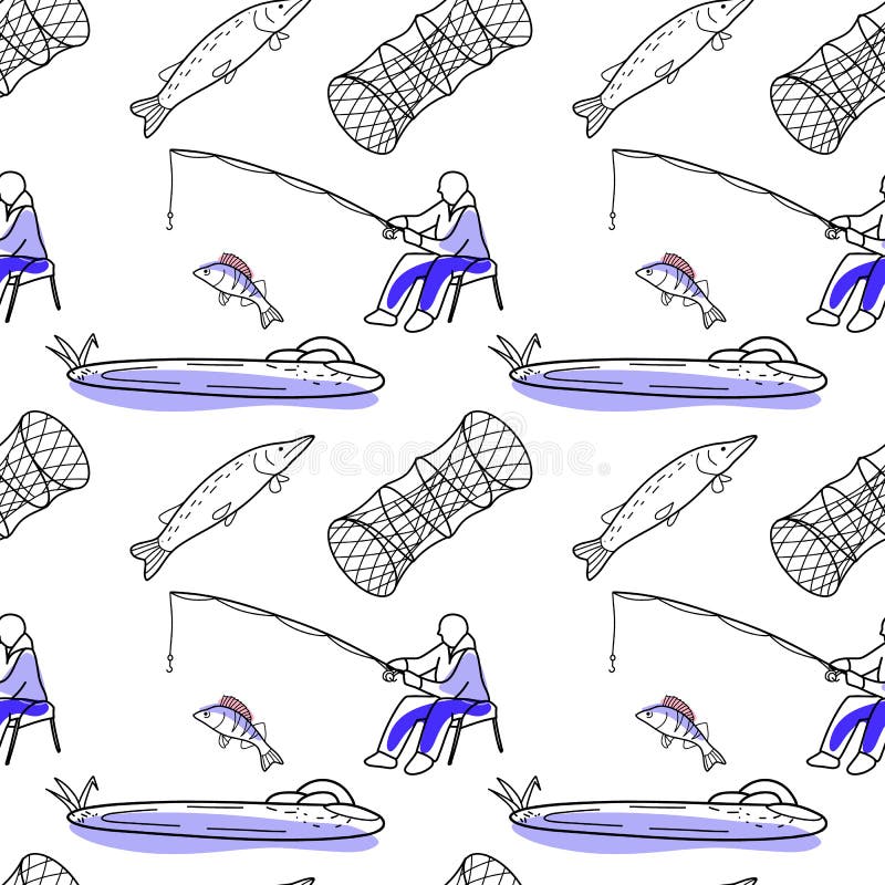 Vector Seamless Pattern on the Topic of Fishing Stock Vector ...