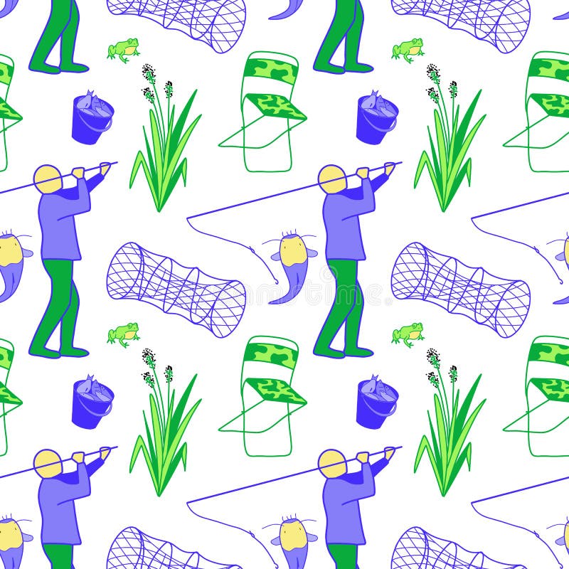 Vector Seamless Pattern on the Topic of Fishing Stock Vector ...