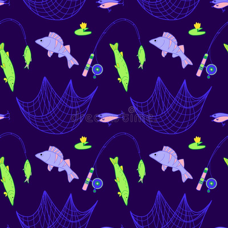 Vector Seamless Pattern on the Topic of Fishing Stock Vector ...
